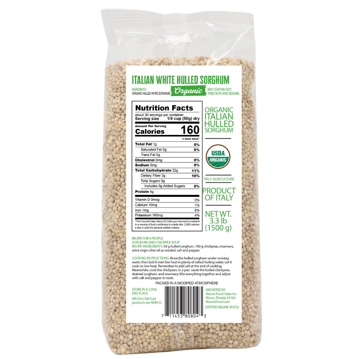 L'ORO DEL SUD Organic Italian White Hulled Sorghum - Net Weight 52.9 o ...