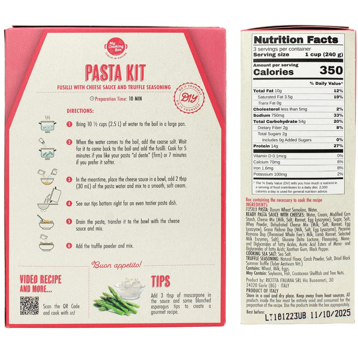 Gourmet Pasta Dinner Meal Kit – Fusilli with Cheese & Truffle Sauce, 1 ...