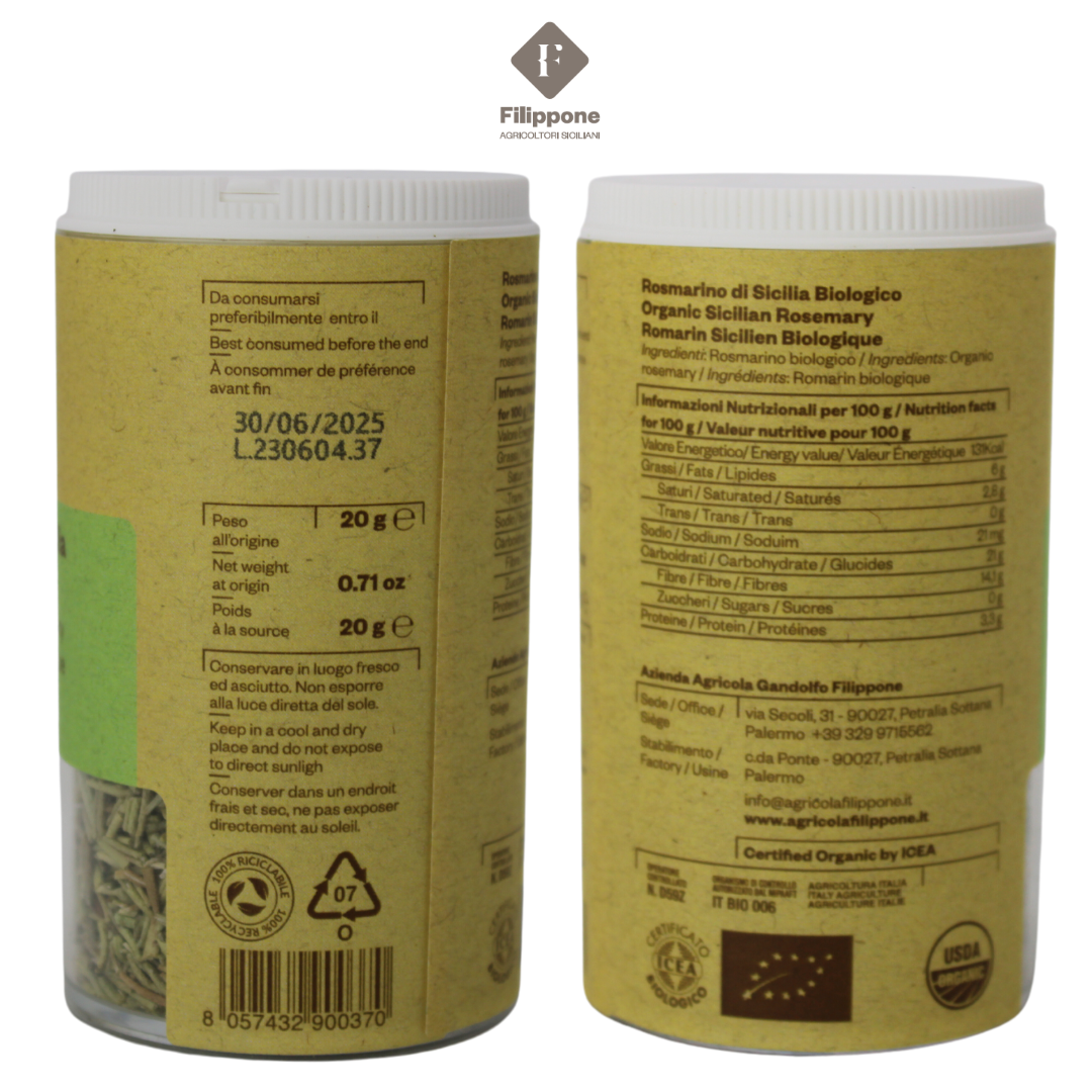 Filippone® Organic Rosemary Leaves, 20 g (0.70 oz), Italian Dried Whol ...