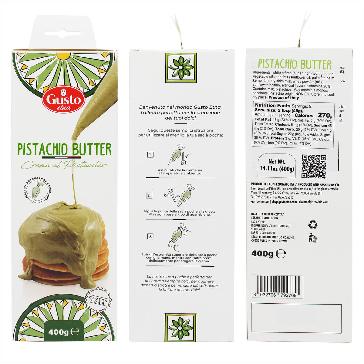 Gusto Etna Pistachio Cream Squeeze Pouch, Pistachio Cake Filling, 14.1 ...