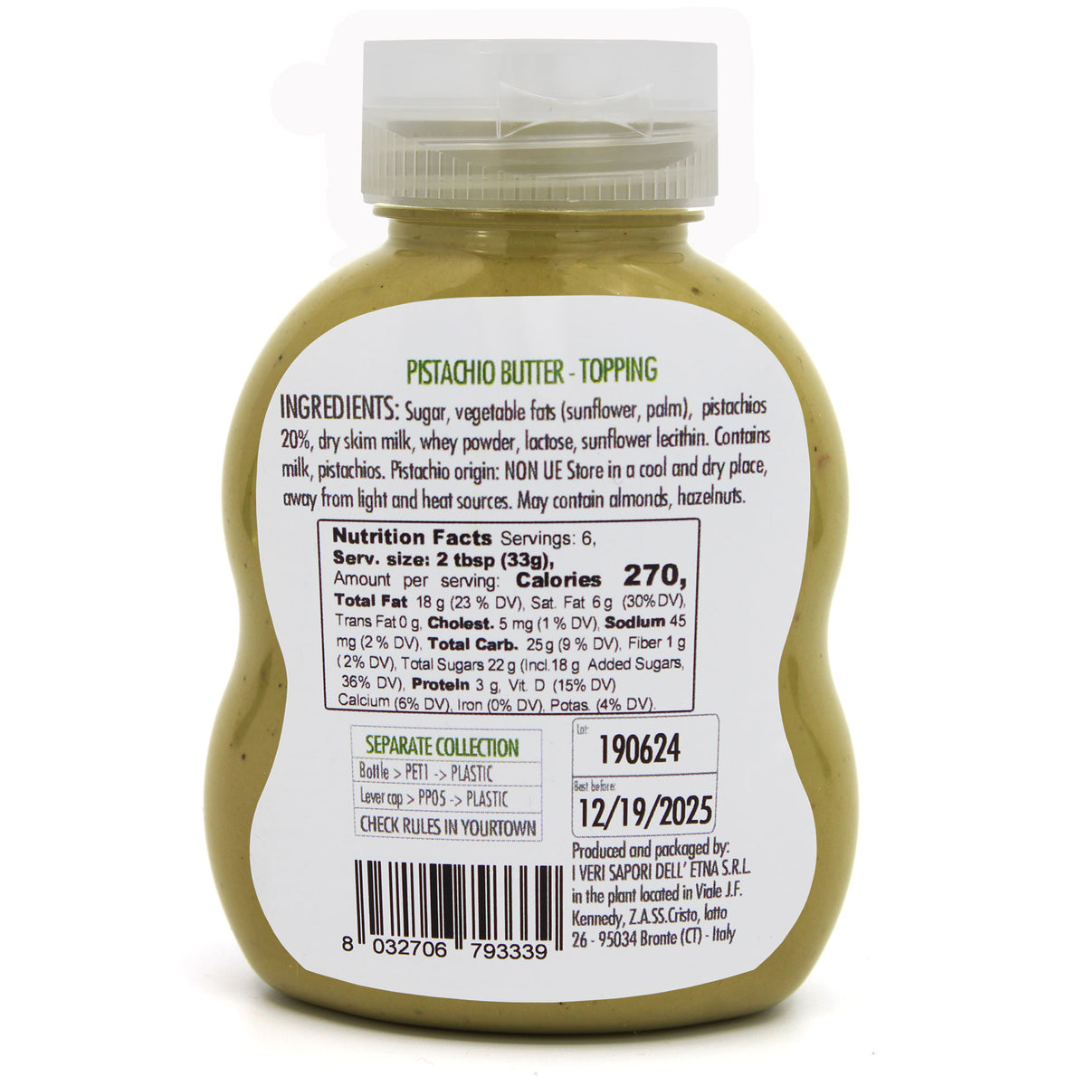 Gusto Etna, Pistachio Butter Squeeze Bottle 200 g (7.05 oz), Sicilian ...