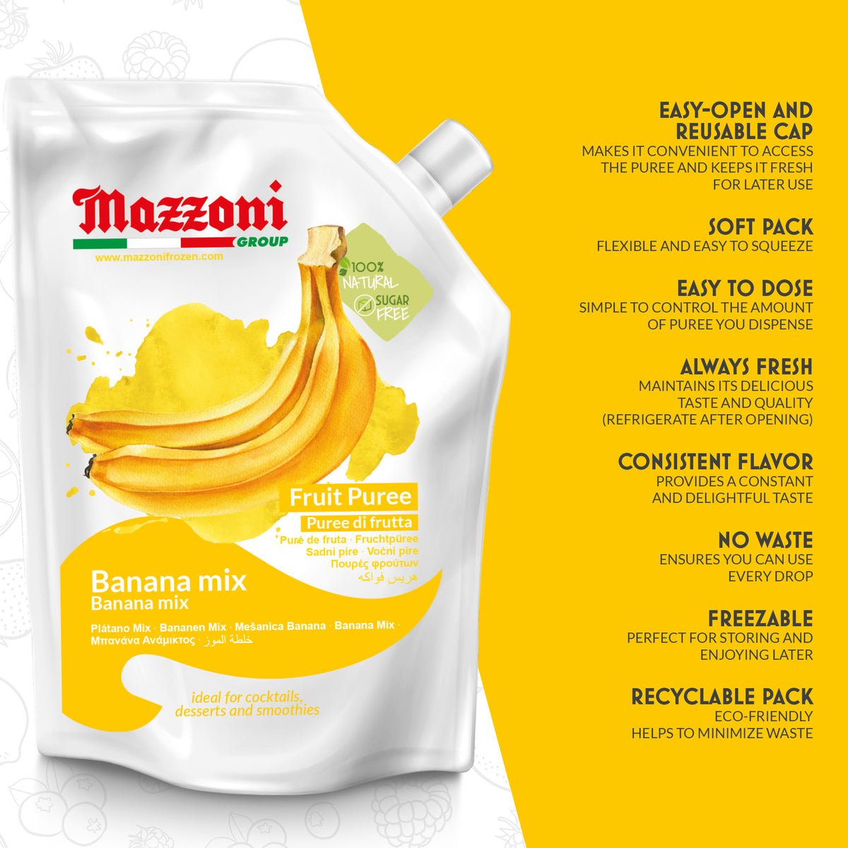 Mazzoni, Banana Mix Puree, 100% Pure Banana Mix, Just Fruit, No Sugar ...