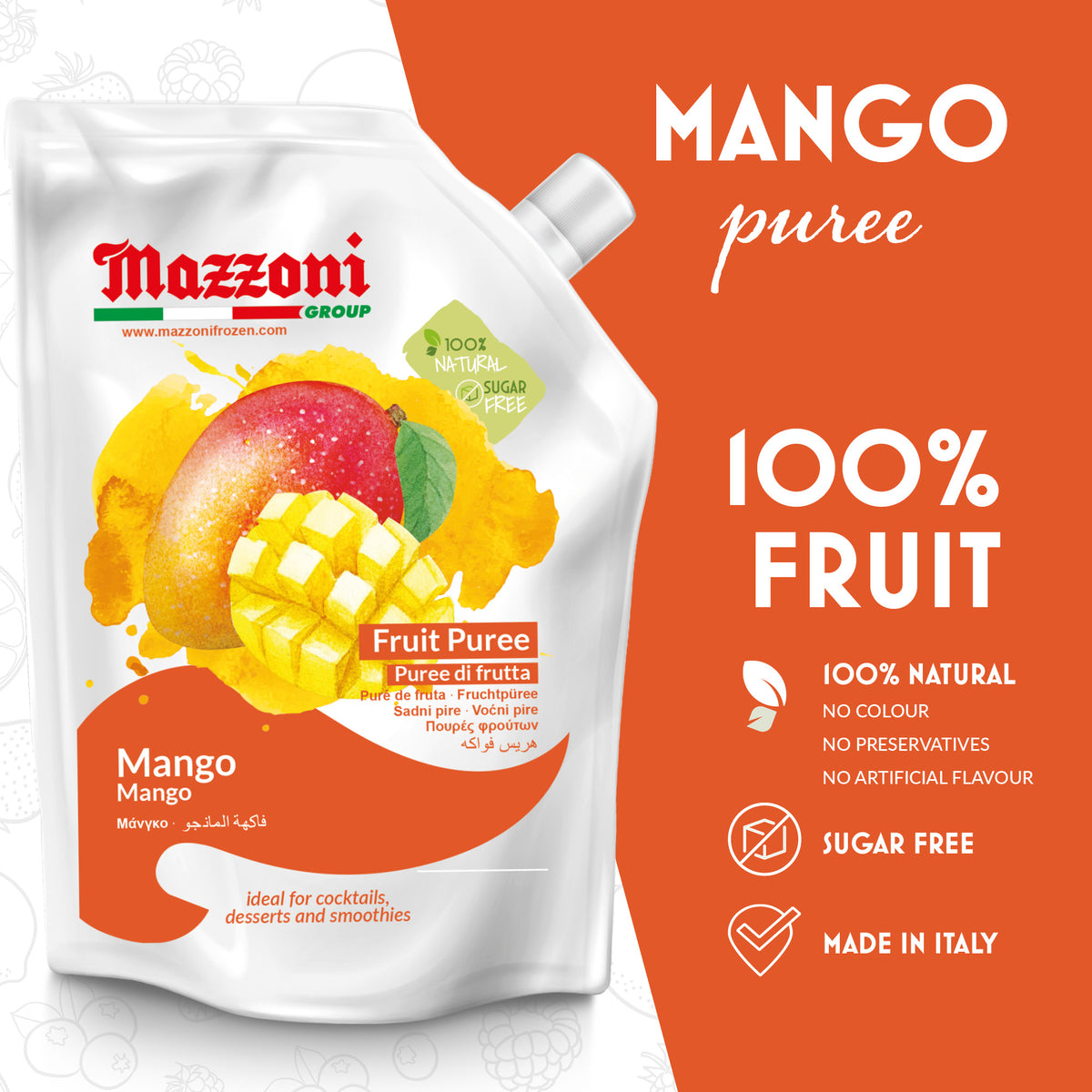 Mazzoni, Mango Puree, 100% Pure Mango, Just Fruit, No Sugar Added, 2.2 ...