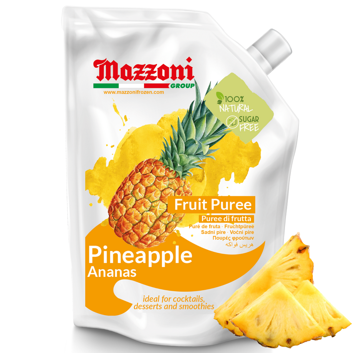 Mazzoni, Pineapple Puree, 100% Pure Pineapple Mix, No Sugar Added, 2.2 ...