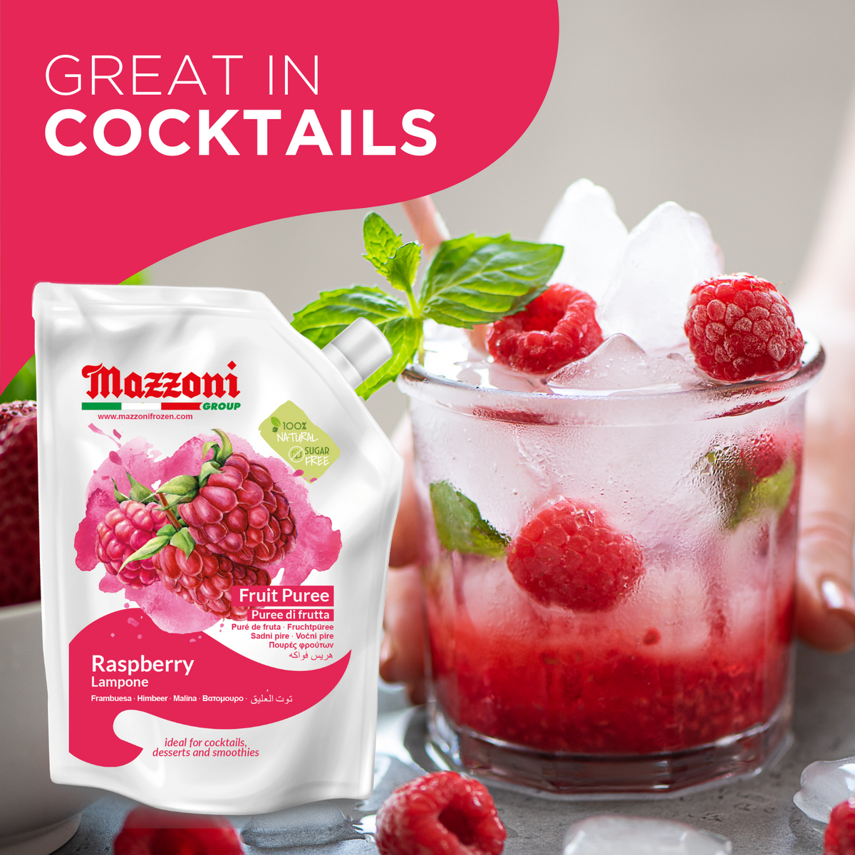 Mazzoni, Raspberry Puree, 100% Pure Raspberries, Just Fruit, No Sugar ...