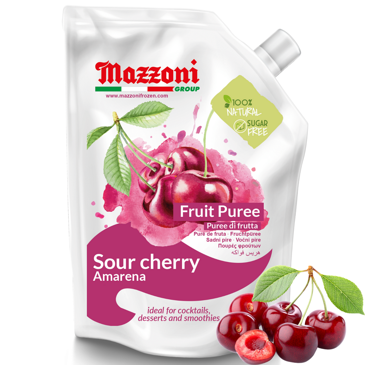 Mazzoni, Sour Cherry Puree, 100% Pure Sour Cherry, Just Fruit, No Suga ...