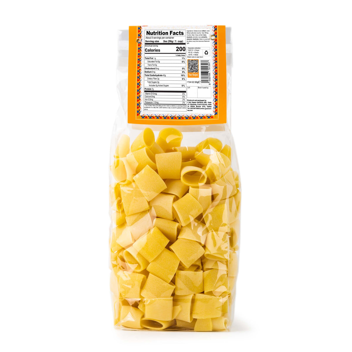 Gusto ETNA Paccheri Pasta - 17.6 oz (500 g), Premium Paccheri Durum Wh ...